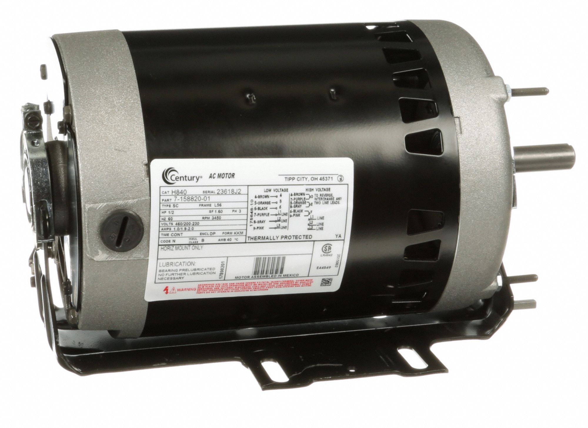 CENTURY Belt Drive Motor: 1 Speed, Open Dripproof, Cradle Base Mount, 1 ...