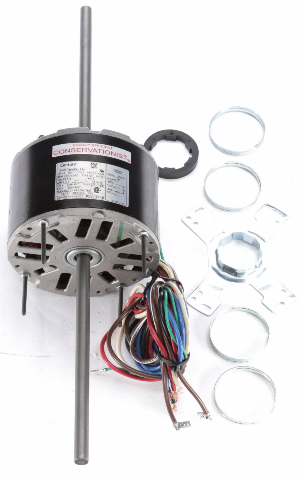 CENTURY Room Air Conditioner Motor: 3 Speed, 1/6 HP, 1,075 Nameplate ...