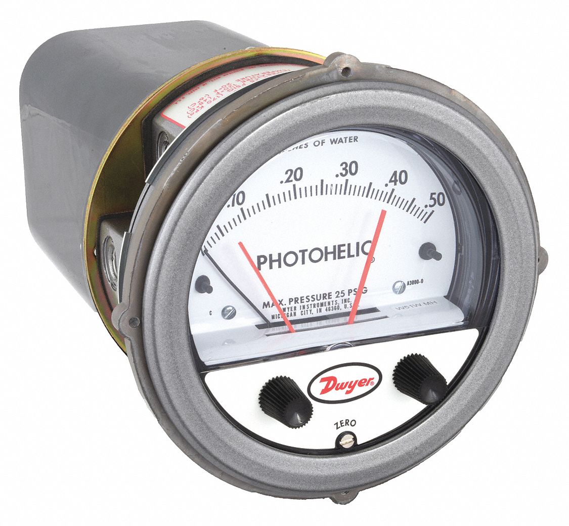 DWYER, Single-Side, 1/8 in NPT Female, Differential Pressure Gauge ...