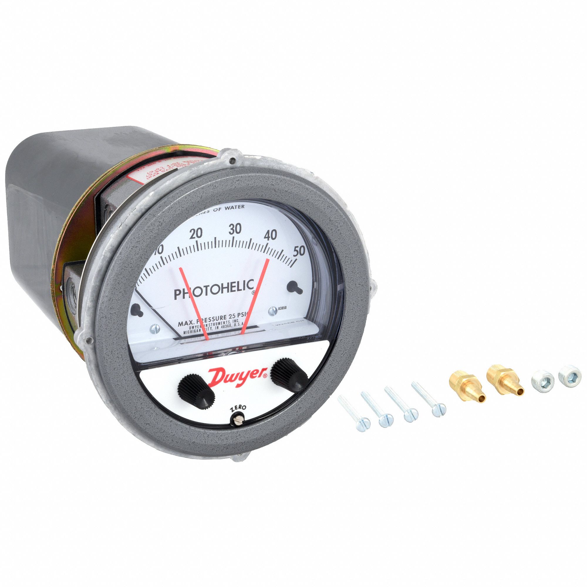 DWYER Differential Pressure Gauge & Switch: 0 to 50 in wc, Single-Side ...
