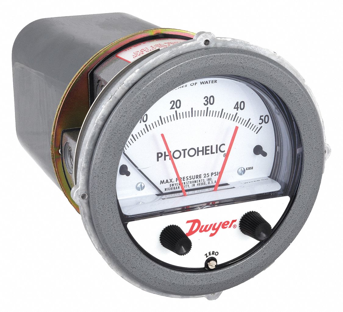 DWYER, Single-Side, 1/8 in NPT Female, Differential Pressure Gauge ...