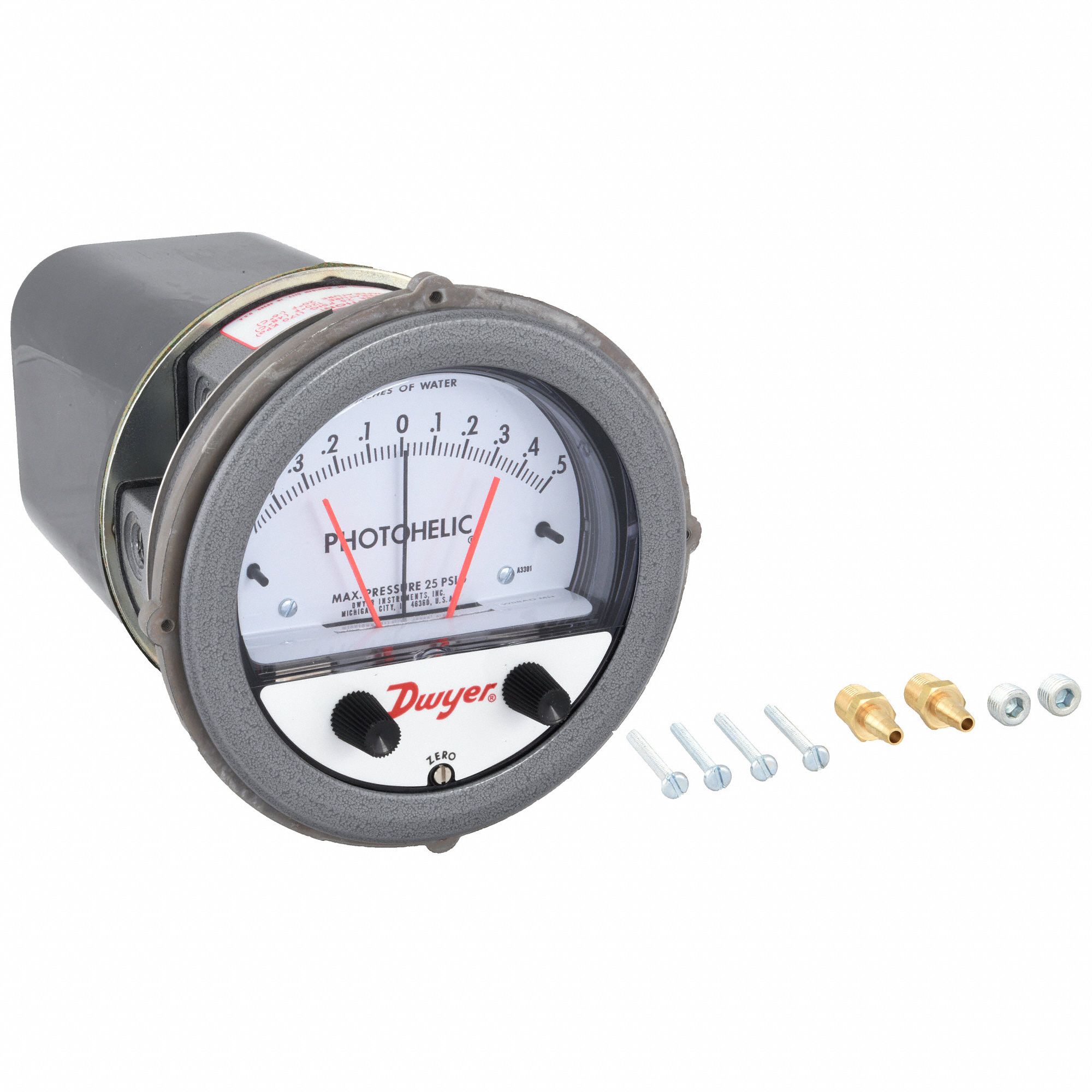 DWYER Differential Pressure Gauge & Switch: 0.5 to 0 to 0.5 in wc ...