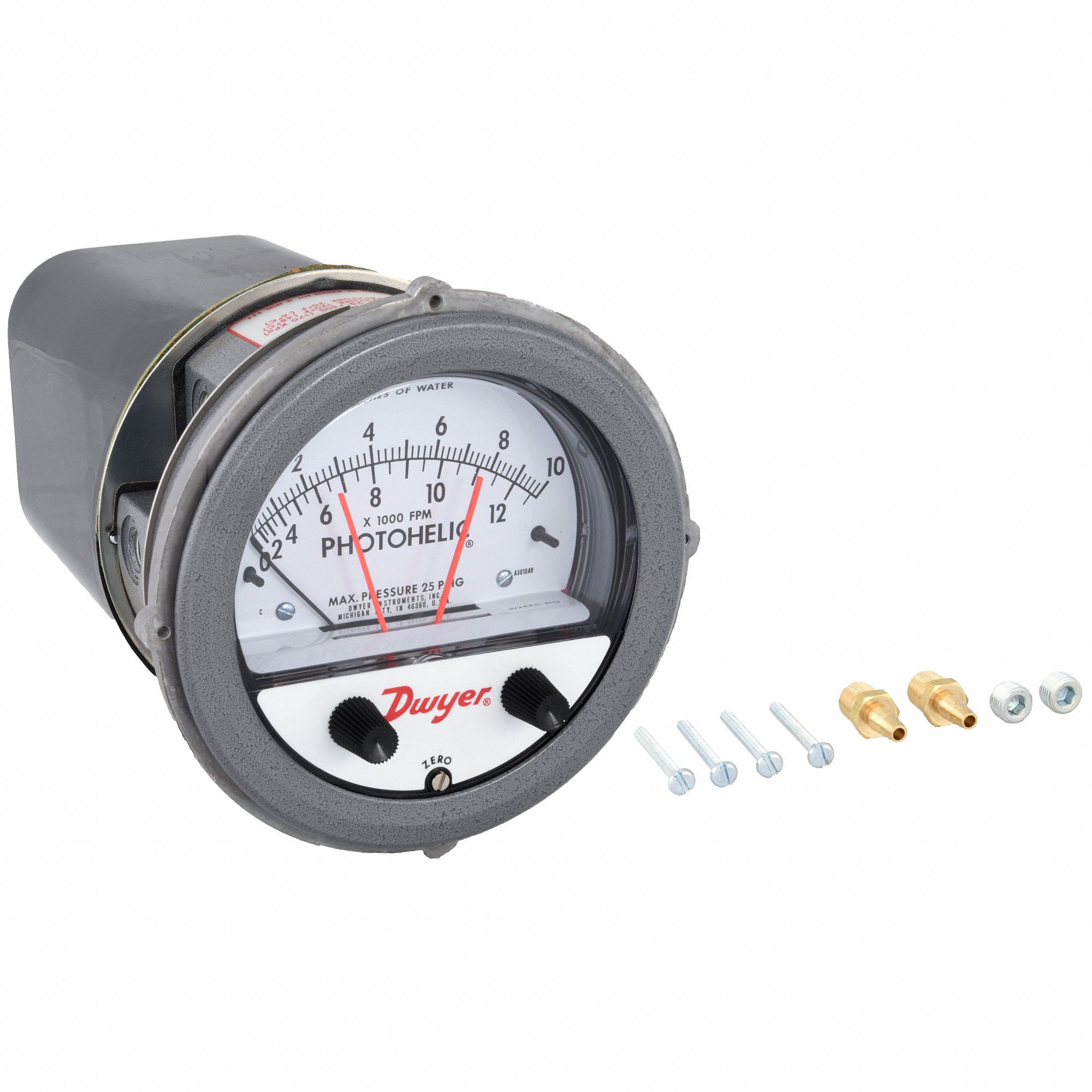 DWYER Differential Pressure Gauge & Switch: 0 to 10 in wc, Single-Side ...