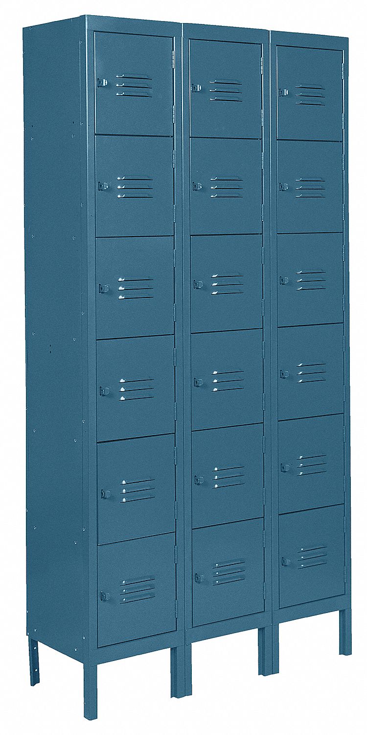 Blue Box Locker, (3) Wide, (6) Tier , Openings: 18, 36 in W X 15 in D X ...