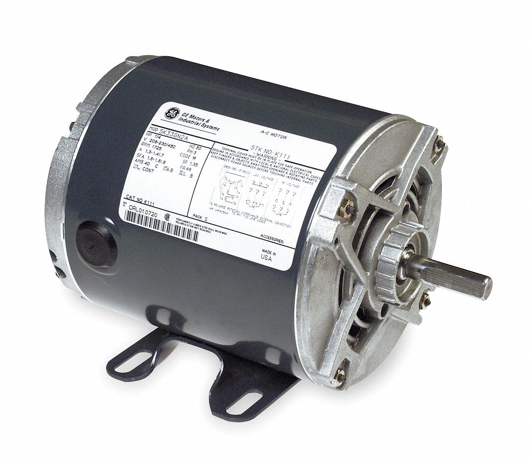 General Purpose Motor, 1/4 HP, 3-Phase, Nameplate RPM 1725, Voltage 208 ...