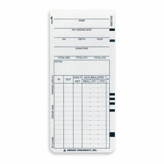 AMANO, White, 7 1/4 in Ht, Time Card - 4NB91|ARX-104450 - Grainger