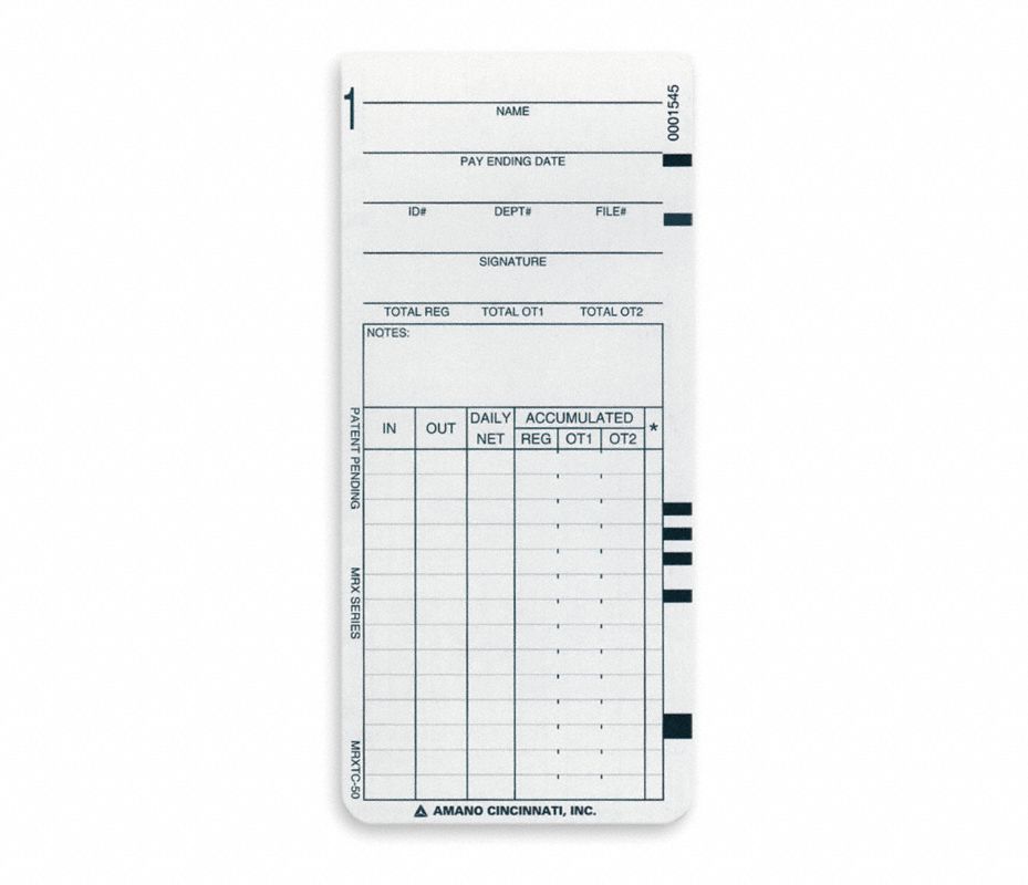 AMANO Tarjetas de Tiempo , Nómina , Semanal , Piezas por paquete 1000 ...