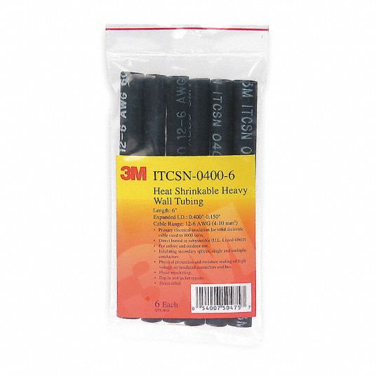 Heavy Wall Heat Shrink Tubing, Shrink Ratio 3:1, Length 6 in, PK 6 ...