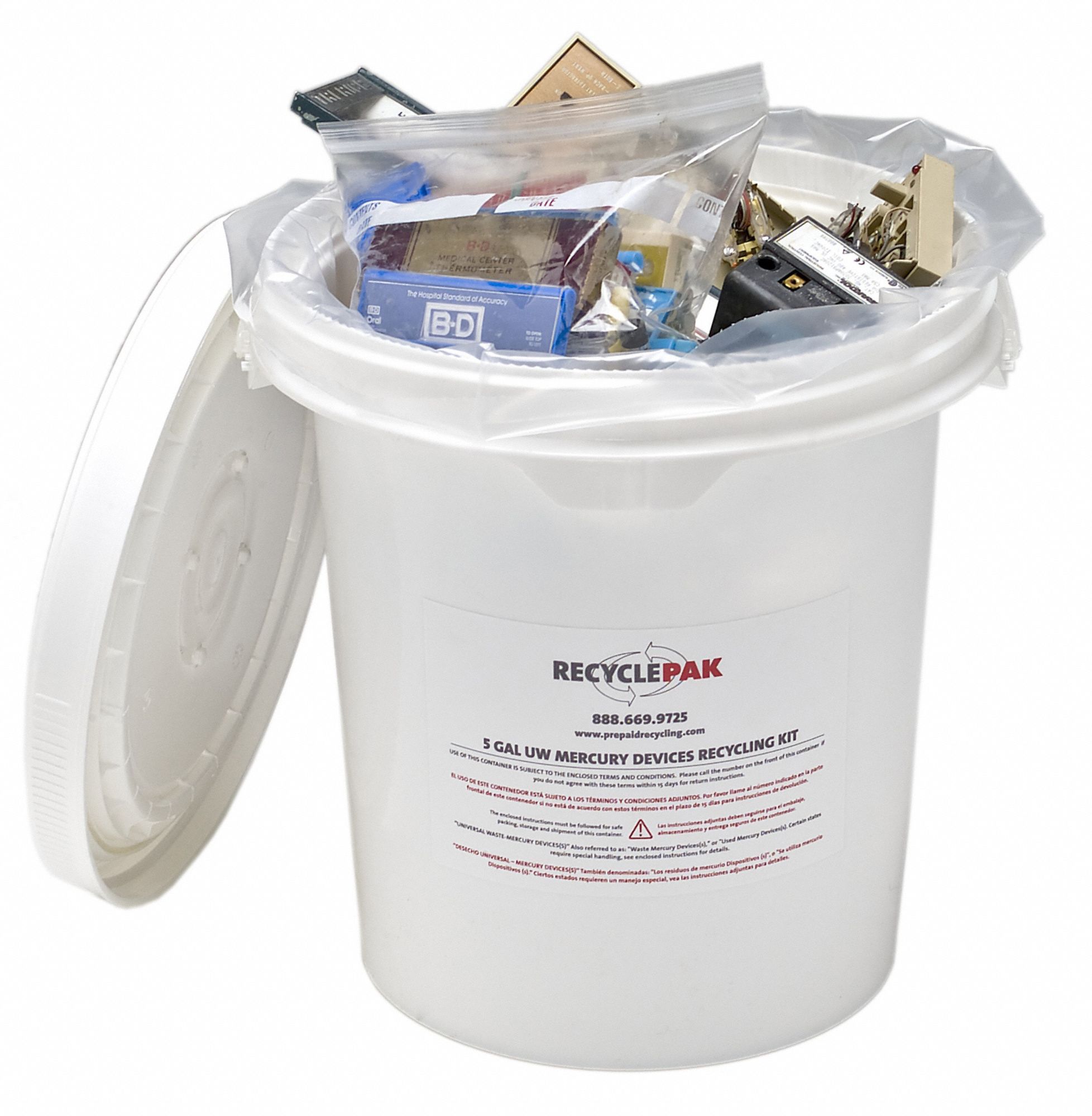 RECYCLEPAK Mercury Device Recycling Kit: 5 gal, 55 lb Wt Capacity ...