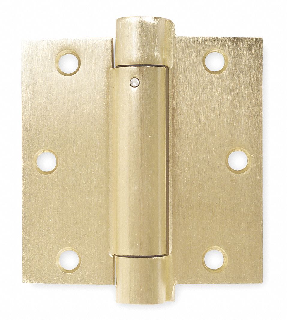 GRAINGER APPROVED Spring Hinge With Holes, Satin Brass Finish, Square ...