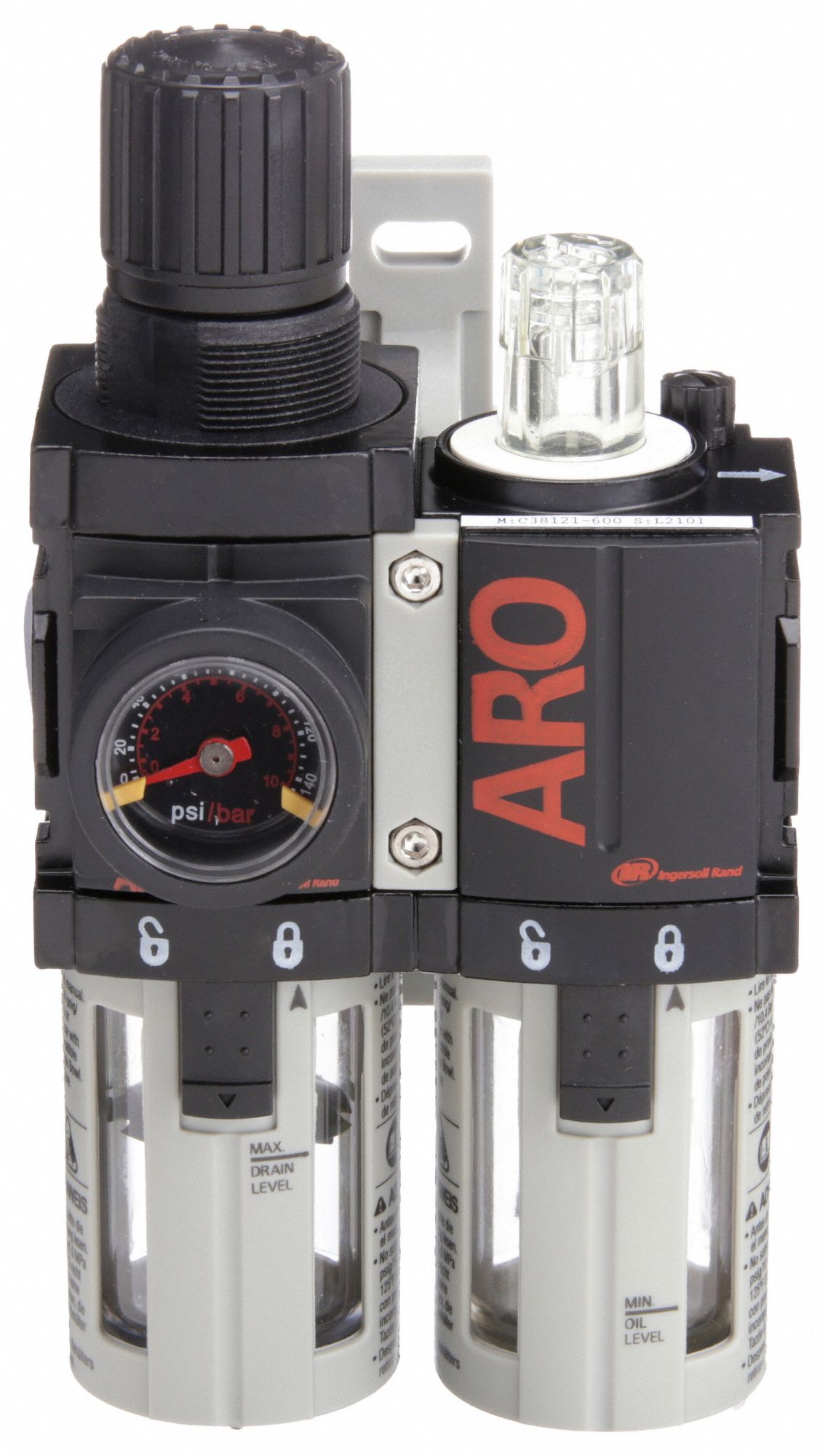ARO, 1/4 in NPT, 44 cfm, Filter/Regulator/Lubricator - 4PJL4|C38121-600 ...