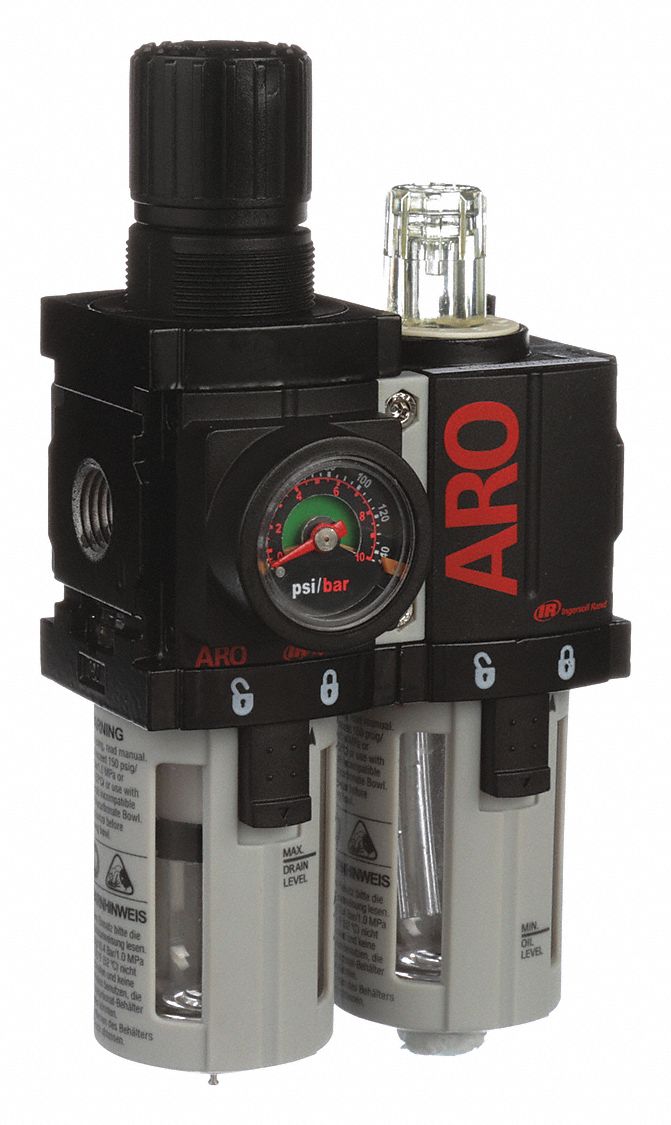 ARO Filter/Regulator/Lubricator, 1/4 in NPT, 0 to 140 psi Adjustment ...
