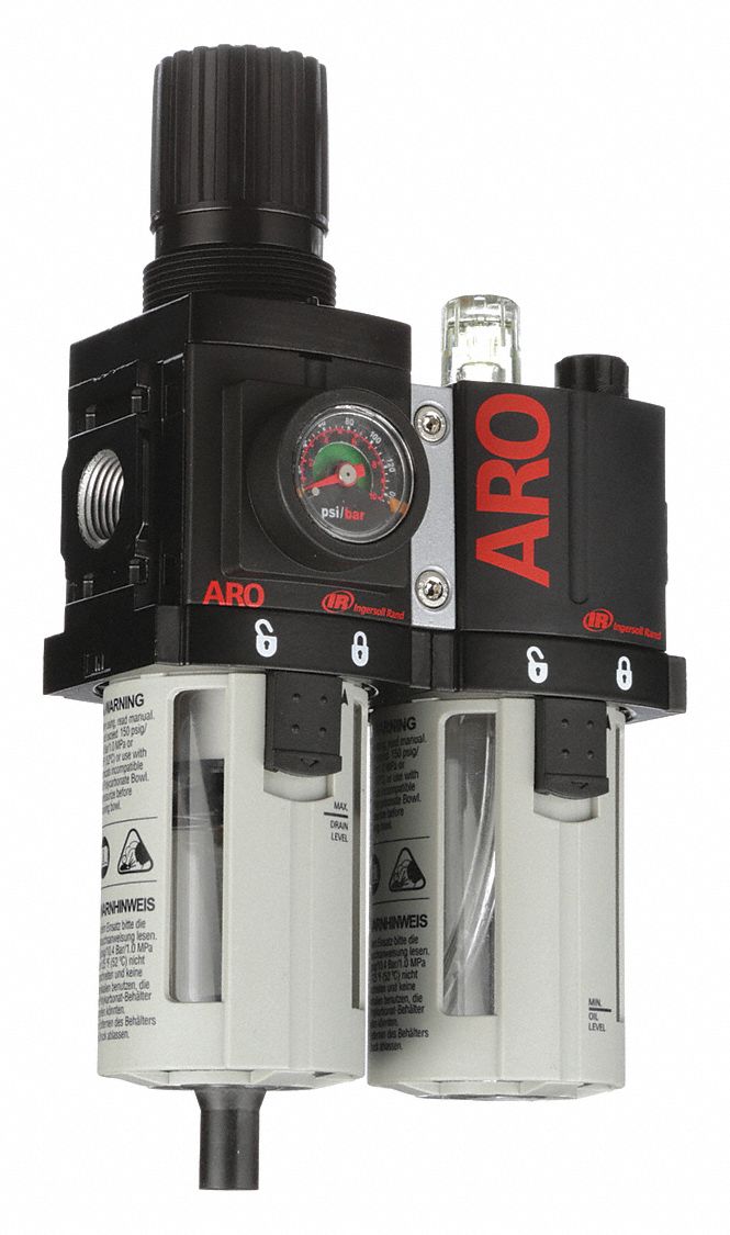 ARO Filter/Regulator/Lubricator, 3/8 in NPT, 0 to 140 psi Adjustment ...