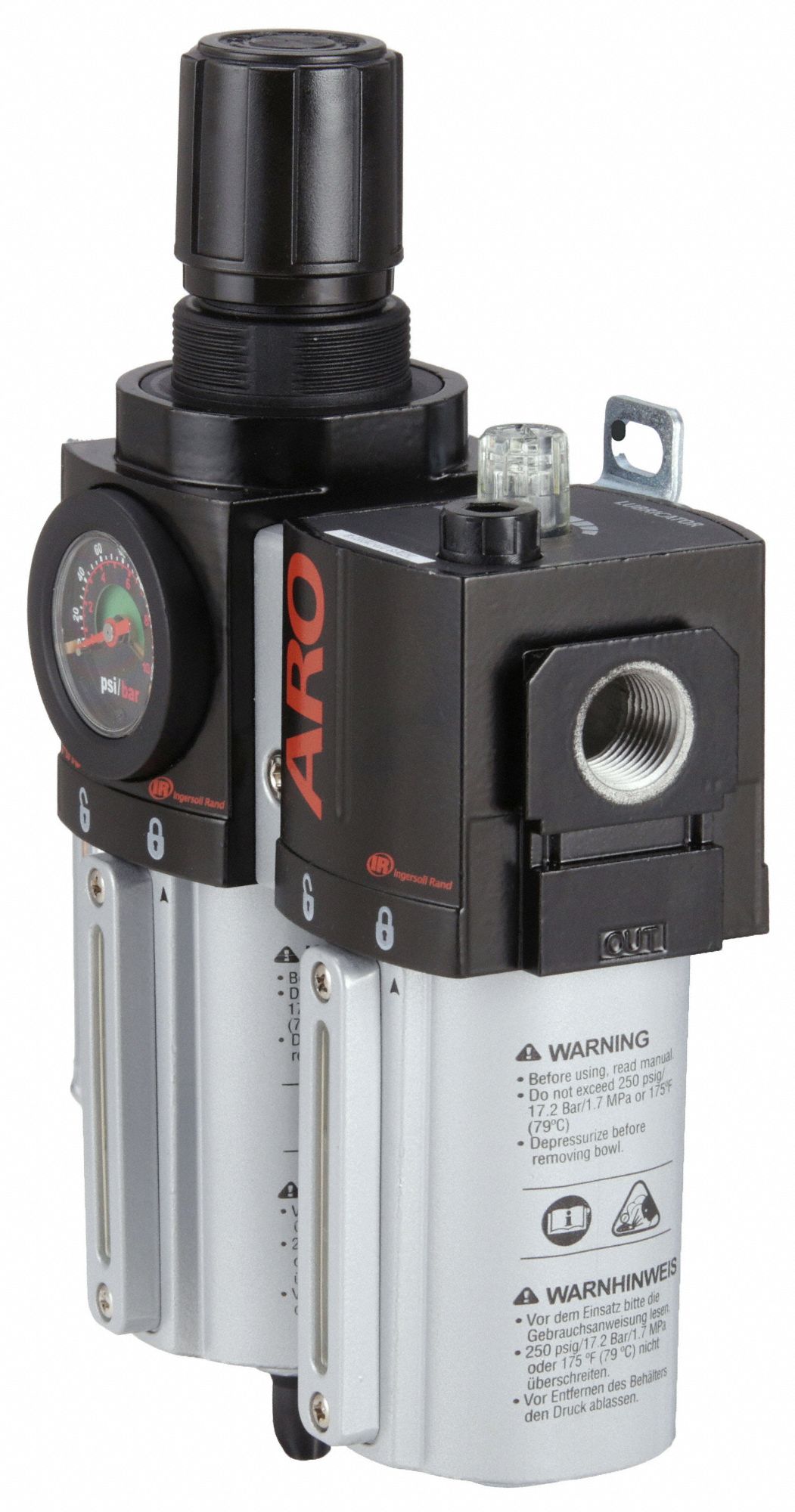 ARO Filter/Regulator/Lubricator: 1/2 in NPT, 120 cfm, 250 psi Max Op ...