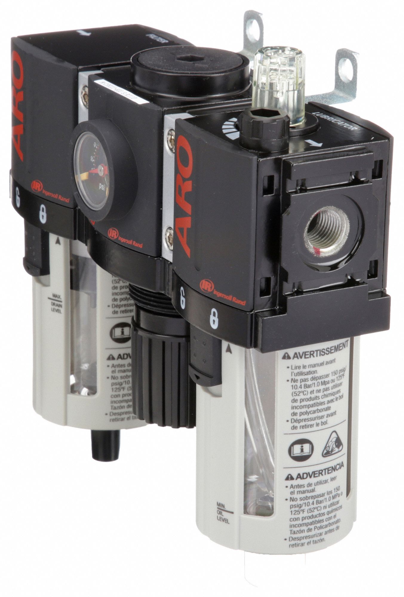 ARO Filter/Regulator/Lubricator: 1/4 in NPT, 61 cfm, 150 psi Max Op ...