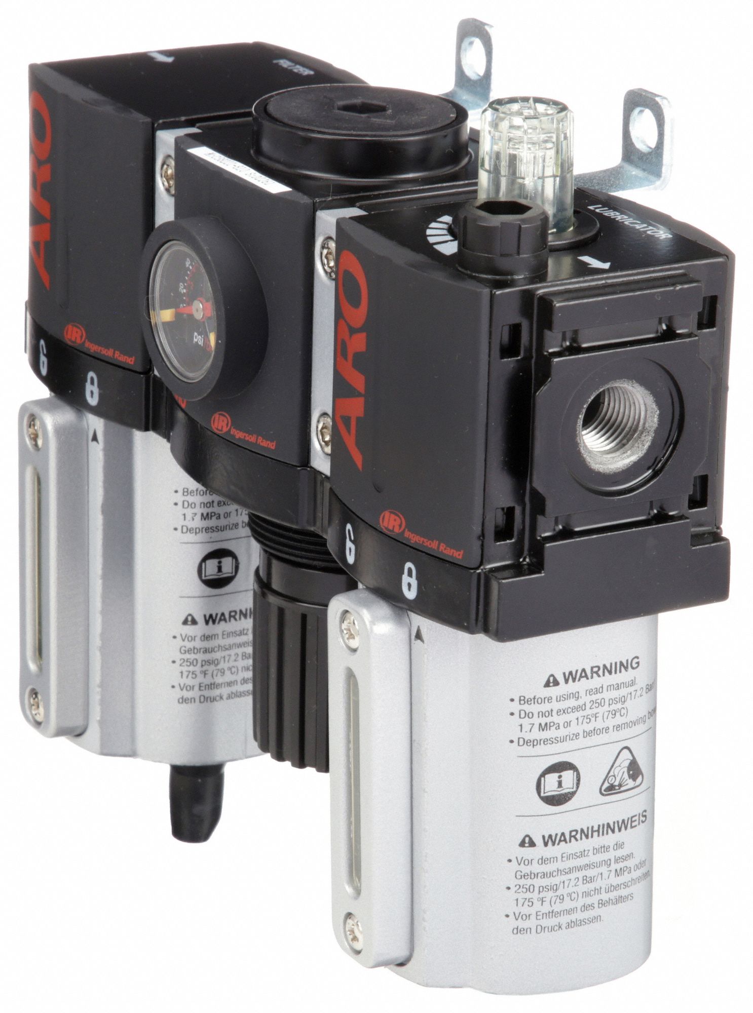 ARO Filter/Regulator/Lubricator: 1/4 in NPT, 61 cfm, 250 psi Max Op ...