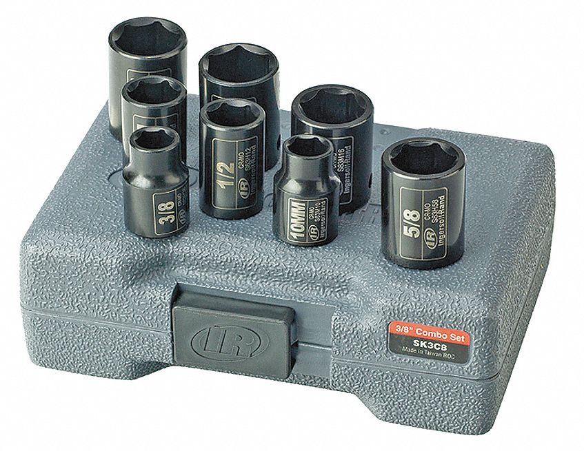Impact Socket Set, Electro-phosphate, 3/8 in, Impact Rated No - Grainger