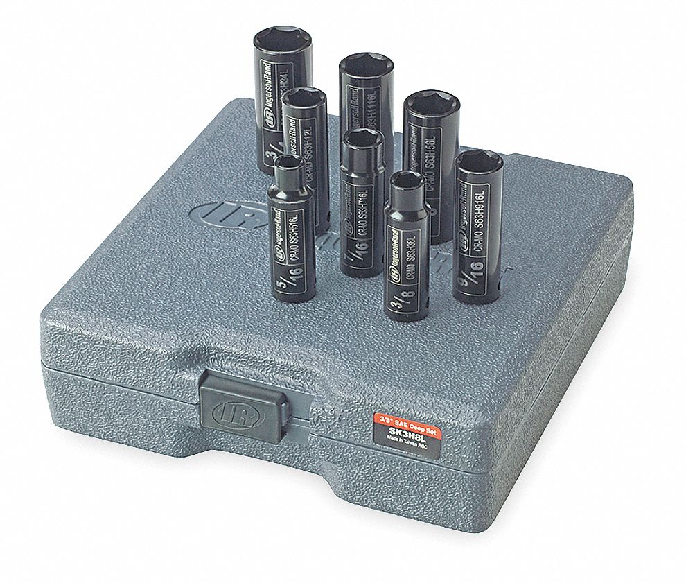 Impact Socket Set, Electro-phosphate, 3/8 in, Impact Rated Yes - Grainger