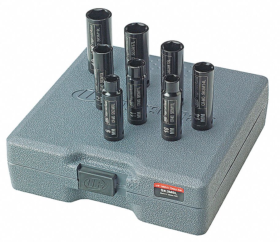 Impact Socket Set, Electro-phosphate, 3/8 in, Impact Rated No - Grainger