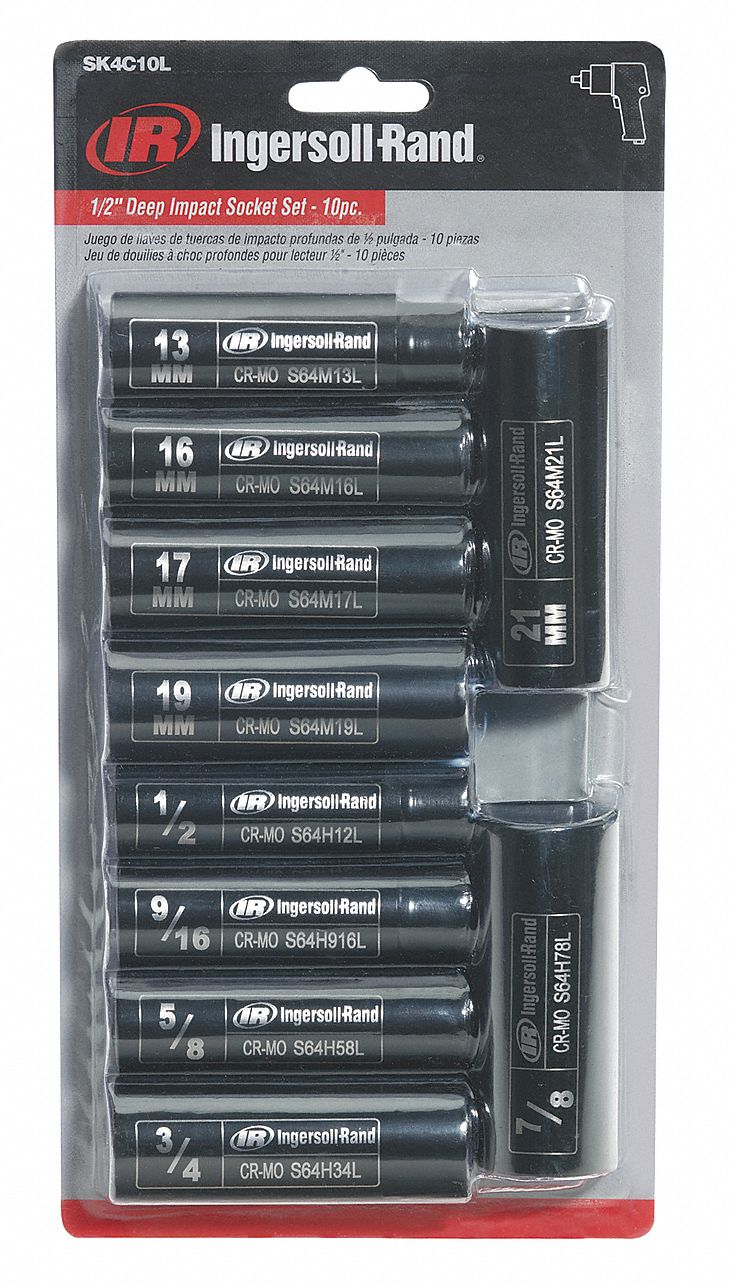 Impact Socket Set, Electro-phosphate, 1/2 in, Impact Rated No - Grainger