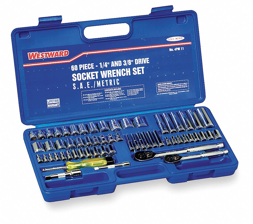 WESTWARD Socket Wrench Set, Socket Size Range 3/16 in to 7/8 in, 4mm to ...