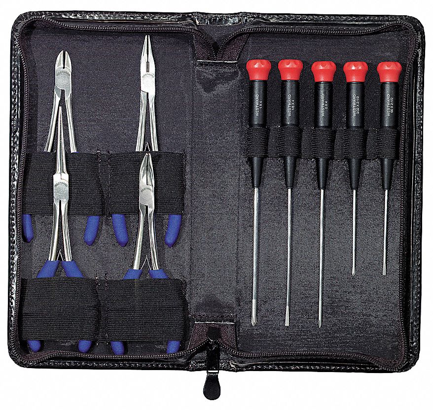 WESTWARD, 9 Total Pcs, Drivers and Bits/Pliers, Electronics Tool Kit ...