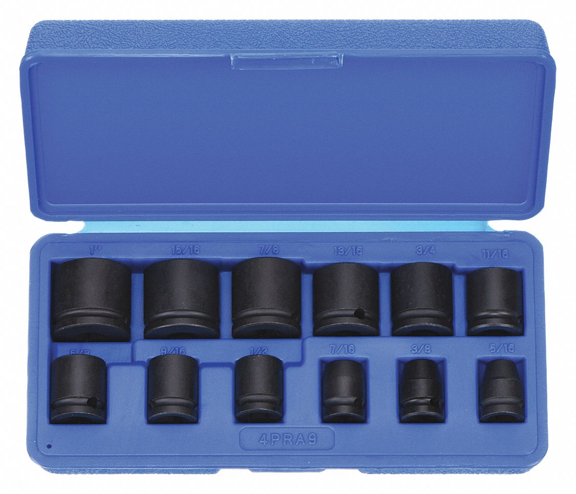 Impact Socket Set, Black Oxide, 3/8 in, Impact Rated Yes - Grainger