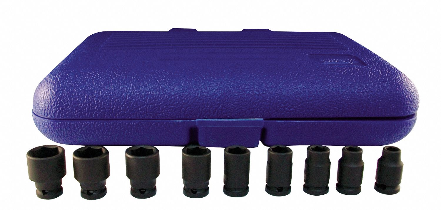 Impact Socket Set, Black Oxide, 1/4 in, Impact Rated Yes - Grainger