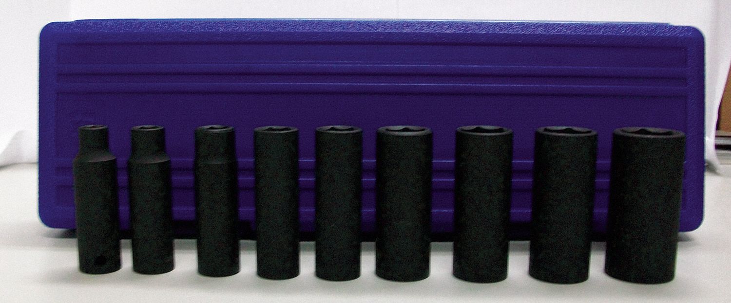 Impact Socket Set, Black Oxide, 3/8 in, Impact Rated No - Grainger