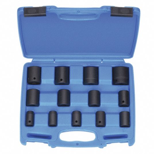 Impact Socket Set, Black Oxide, 1/2 in, Impact Rated Yes - Grainger