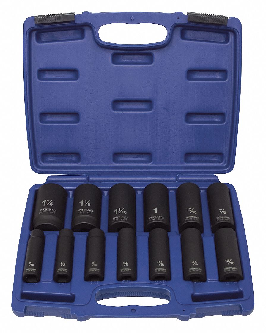 WESTWARD Impact Socket Set: 1/2 in Drive Size, 13 Pieces, 7/16 in to 1 ...