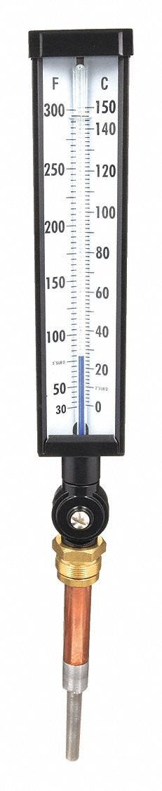 Industrial Glass Thermometer, 9 in Scale Lg, Industrial Glass ...