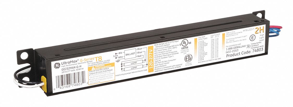 GE CURRENT, 120 to 277V AC, 1/2 Lamps Supported, Fluorescent Ballast ...