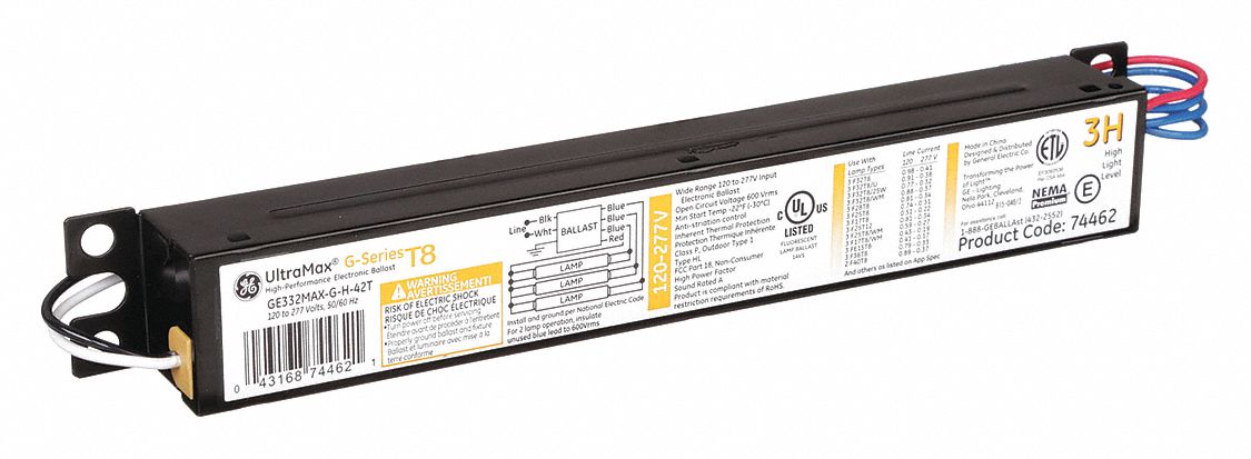 GE CURRENT, 120 to 277V AC, 2/3 Lamps Supported, Fluorescent Ballast ...