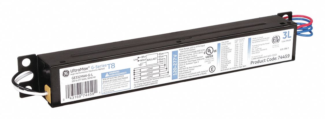 GE CURRENT, 120 to 277V AC, 2/3 Lamps Supported, Fluorescent Ballast ...