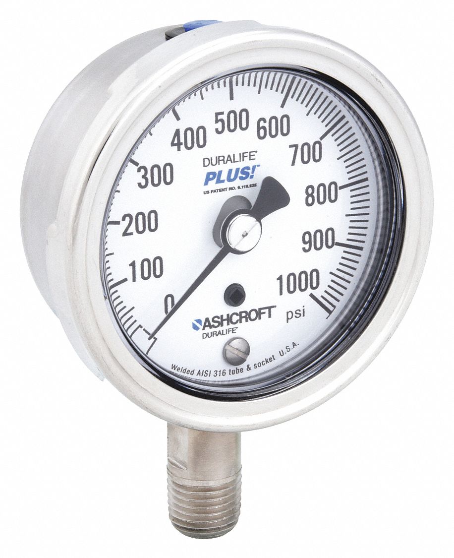 ASHCROFT, 0 psi / Hg to 1,000 psi, 2 1/2 in Dial, Industrial Pressure ...
