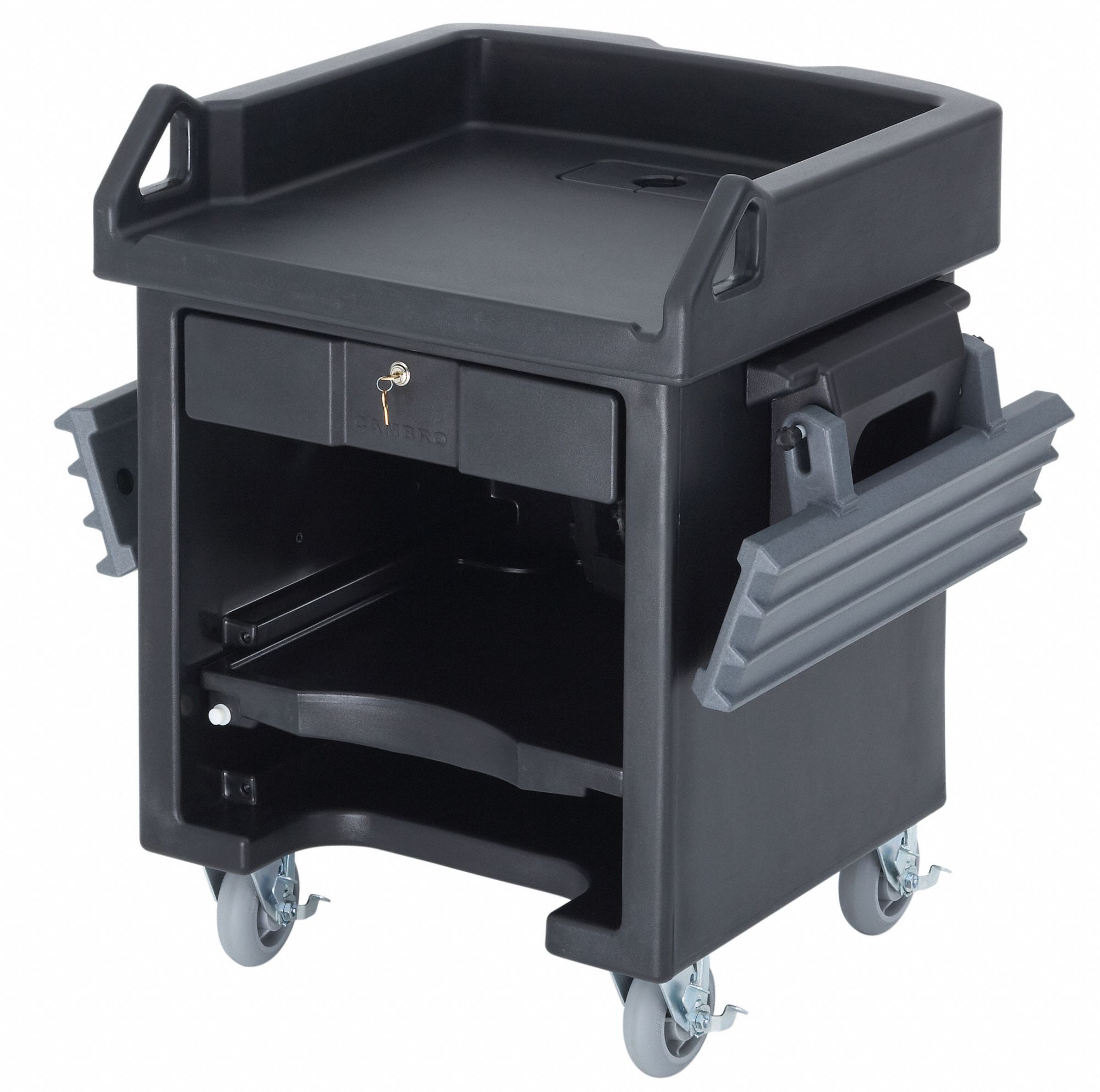 CAMBRO Cashier Station Cart with Drawer: Black, 1 Compartments, 52 3/4 ...