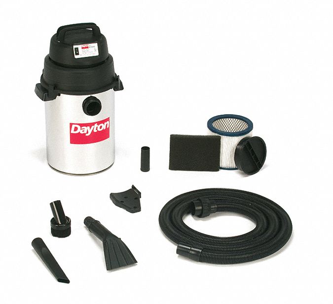 DAYTON, 6 gal Tank Size, Stainless Steel, Wall-Mount Shop Vacuum ...