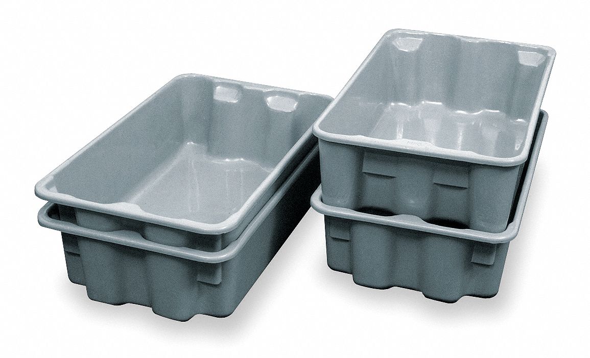 MOLDED FIBERGLASS Stack and Nest Container, Gray, 8 inH x 20 1/2 inL x ...