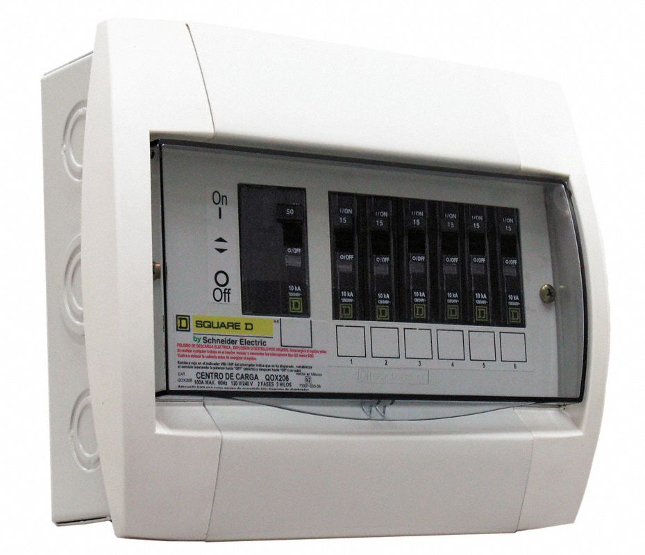 SCHNEIDER ELECTRIC Centro de Carga,100 Amperes,120/240VCA Voltaje,Número de Espacios: 10 ...