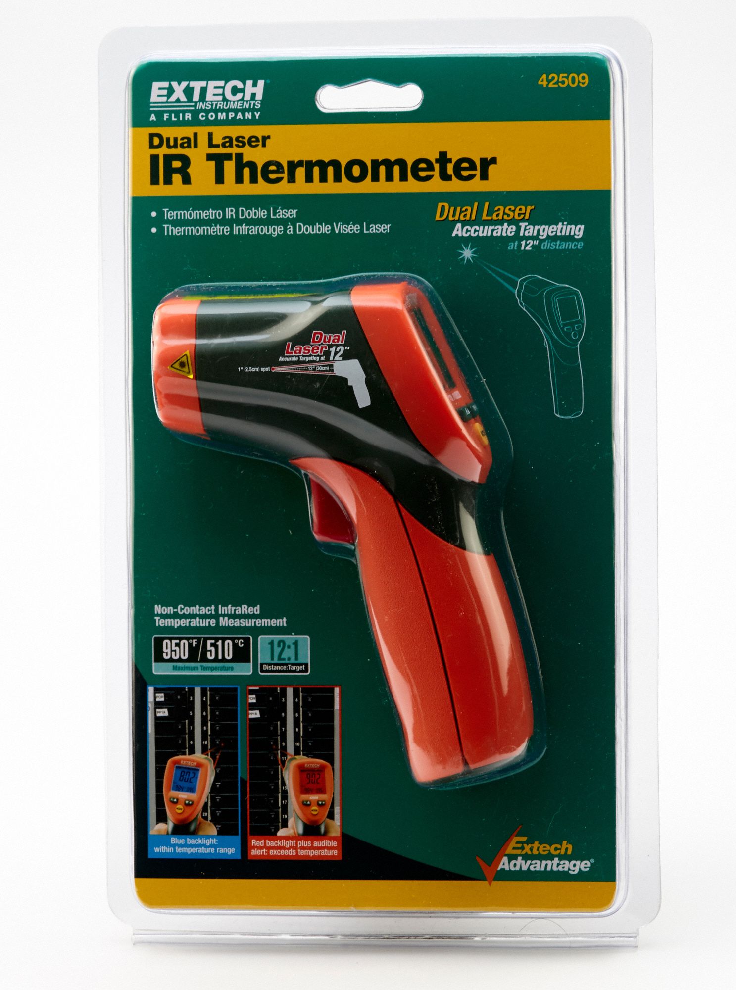 EXTECH Backlit LCD, Infrared Thermometer, Convergence Laser Sighting ...