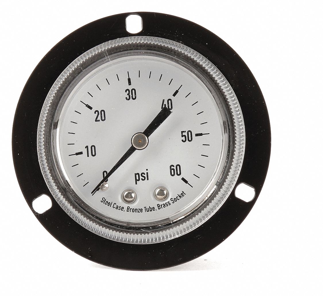 GRAINGER APPROVED Panel-Mount Pressure Gauge: Front Flange, 0 to 60 psi ...