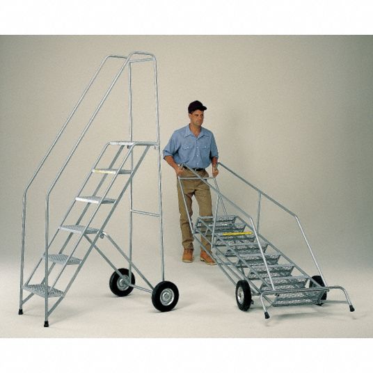 BALLYMORE 6-Step Rolling Ladder, Expanded Metal Step Tread, 93 in ...