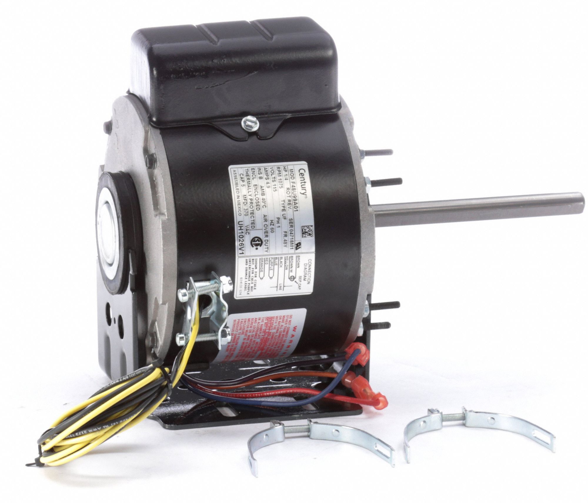 CENTURY Unit Heater Motor: 1 Speed, 1/4 HP, 1,075 Nameplate RPM, 115V ...