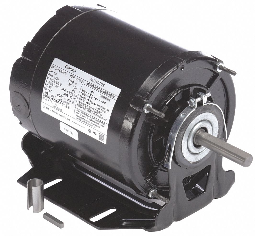 CENTURY Belt Drive Motor: 1 Speed, Open, Cradle Base Mount, 1/3 HP ...