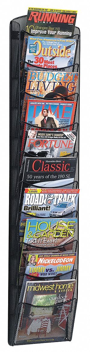 Magazine Wall Display, Black, Steel Mesh, 50 3/4 in Height, 10 1/4 in ...
