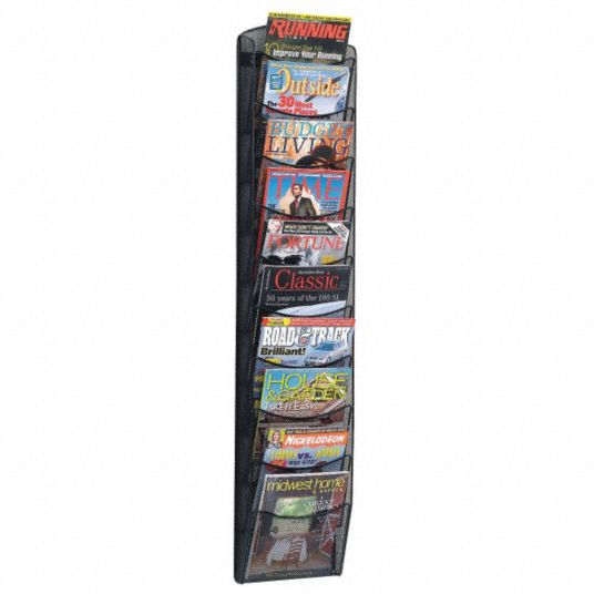 Magazine Wall Display, Black, Steel Mesh, 50 3/4 in Height, 10 1/4 in ...