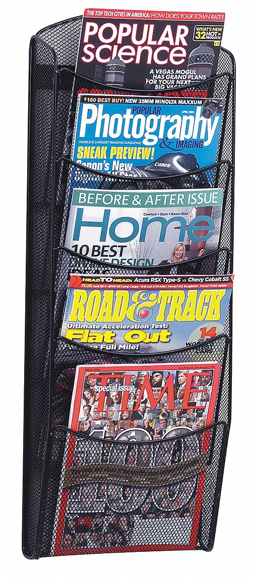 Magazine Wall Display, Black, Steel Mesh, 28 1/3 in Height, 10 1/4 in ...