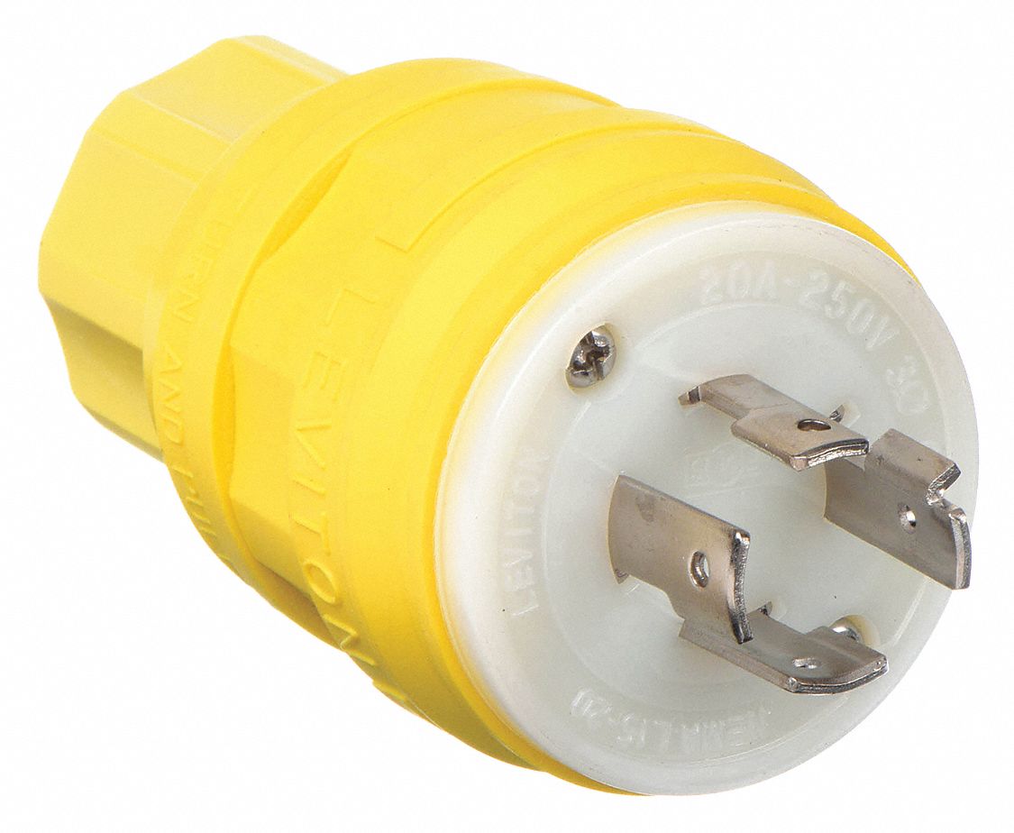 20A Industrial Grade Non-Shrouded Watertight Locking Plug, Yellow; NEMA ...