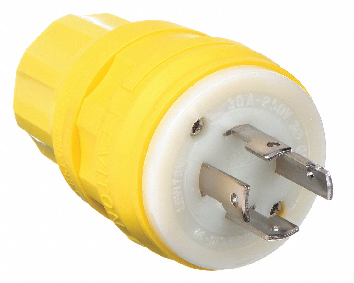 30A Industrial Grade Non-Shrouded Watertight Locking Plug, Yellow; NEMA Configuration: L15-30P ...